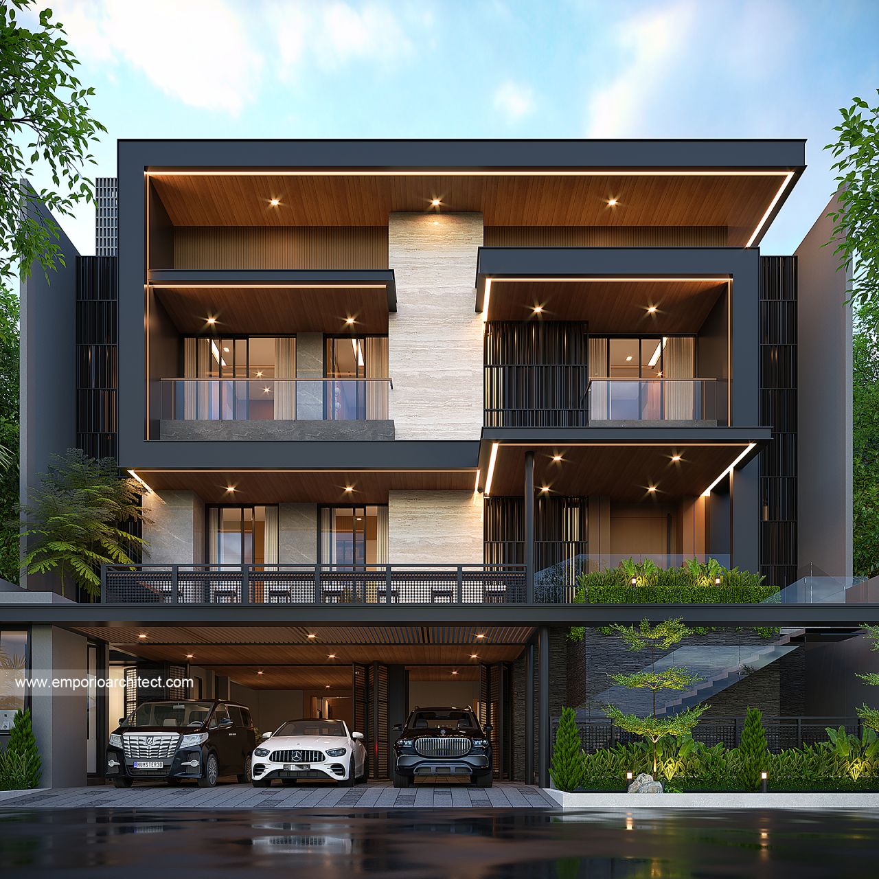 Desain Tampak Depan 3 Rumah Modern 4 Lantai Ibu MR di Kelapa Gading ...