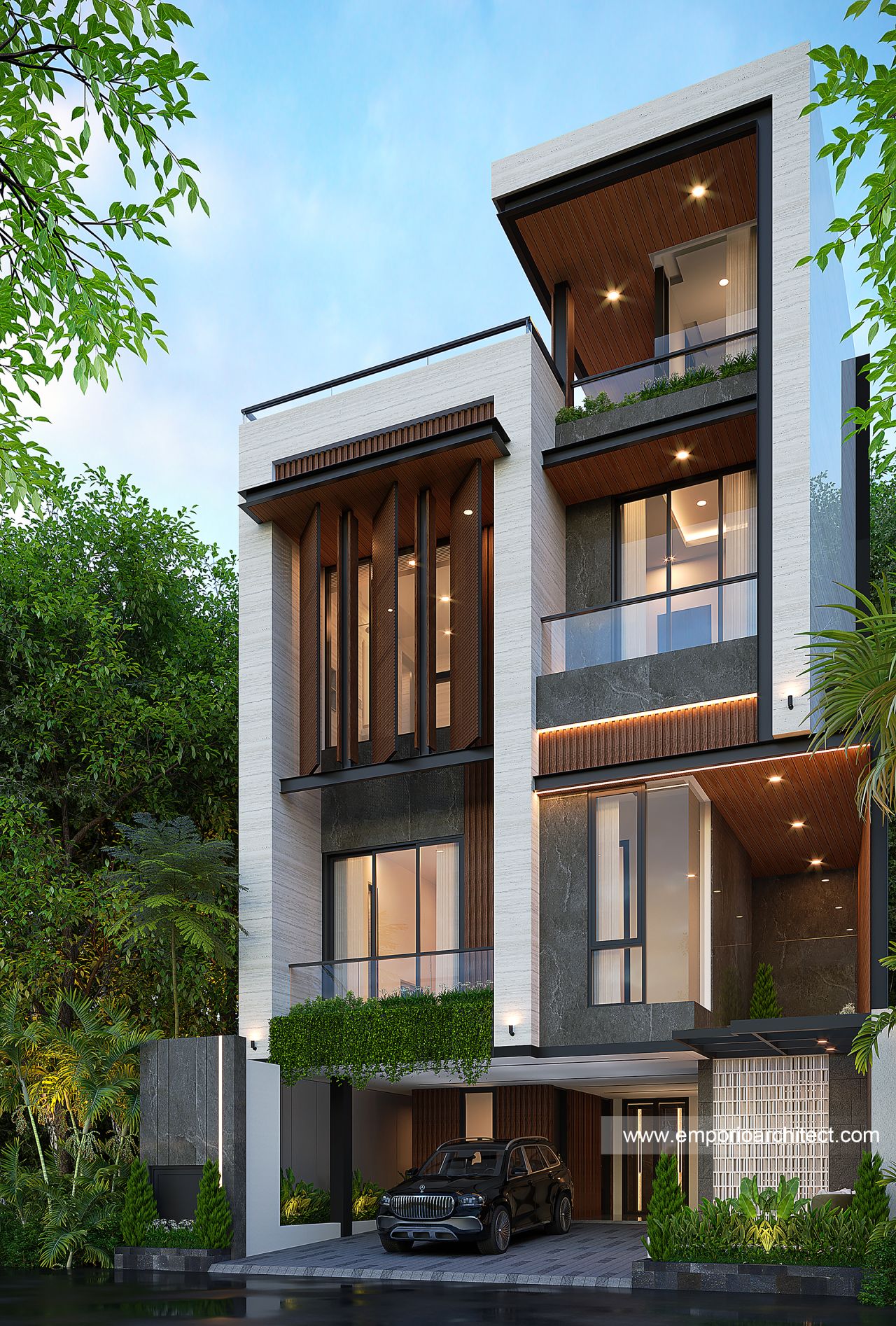 Desain Tampak Depan 3 Rumah Modern 4 Lantai Bapak CTR di Jakarta Timur ...