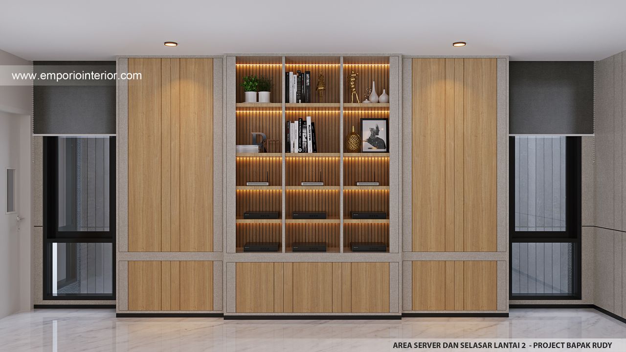 Desain Area Server dan Selasar Lantai 2 Rumah Modern 4.5 Lantai Bapak ...