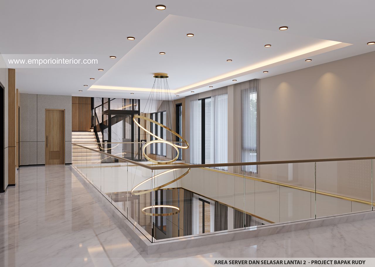 Desain Area Server dan Selasar Lantai 2 Rumah Modern 4.5 Lantai Bapak ...
