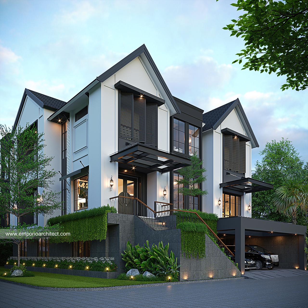 Desain Rumah Modern American Klasik 3 Lantai Bapak WLM 1648 di Tangerang