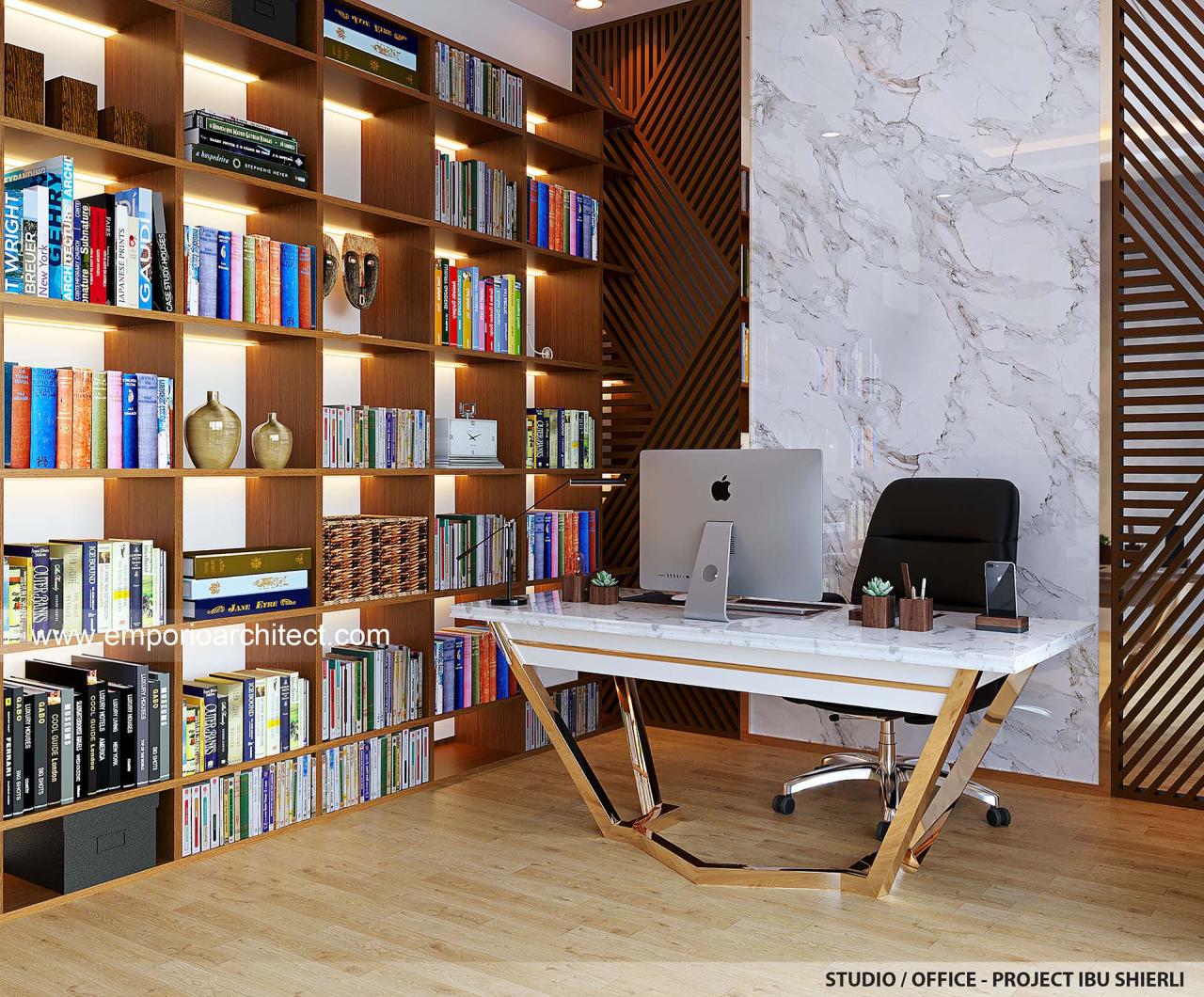 Desain Ruang Kerja (Kantor) Rumah Modern Industrial 3 Lantai Ibu SHR di ...