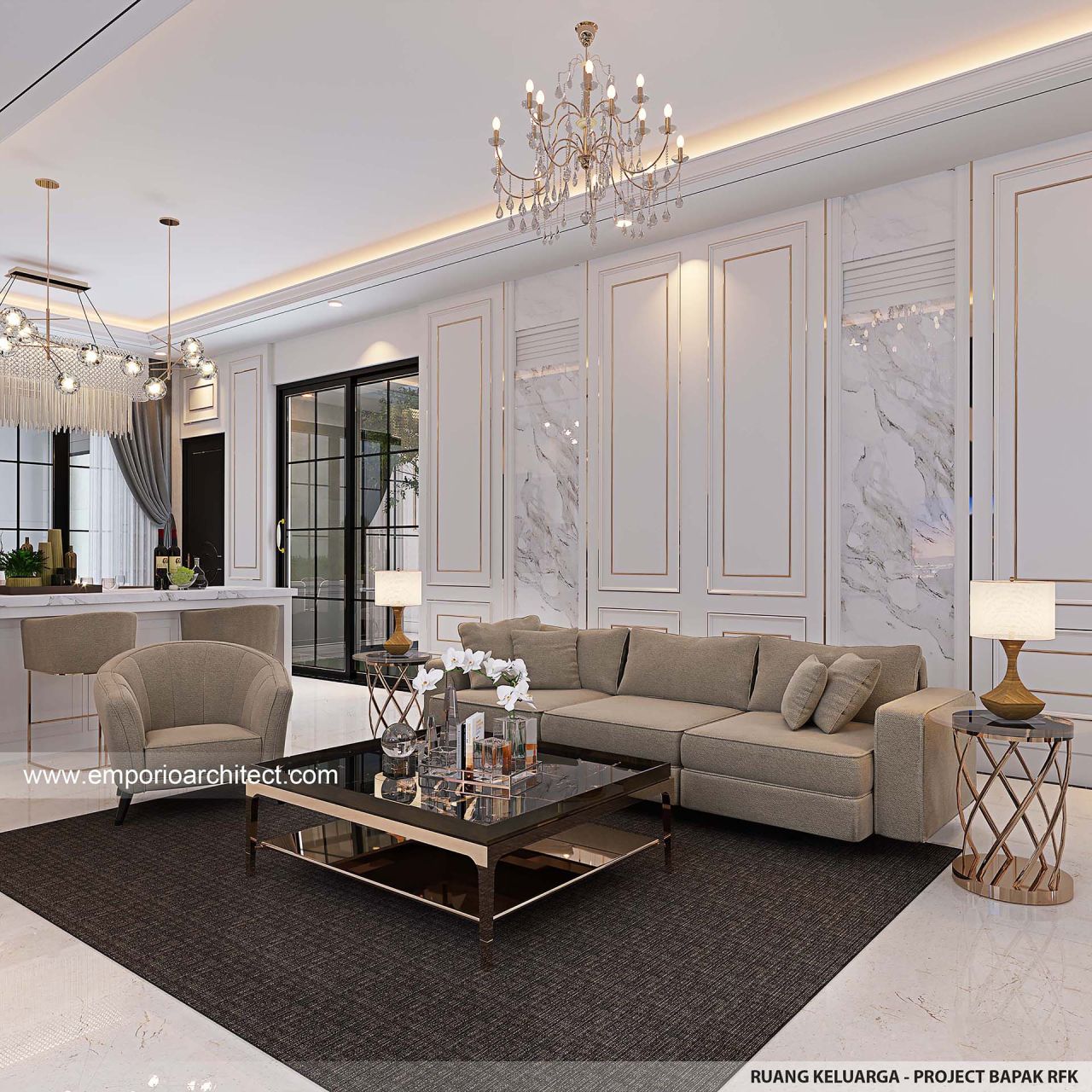 Desain Ruang Keluarga Rumah Klasik Modern 3 Lantai Bapak RFK di ...