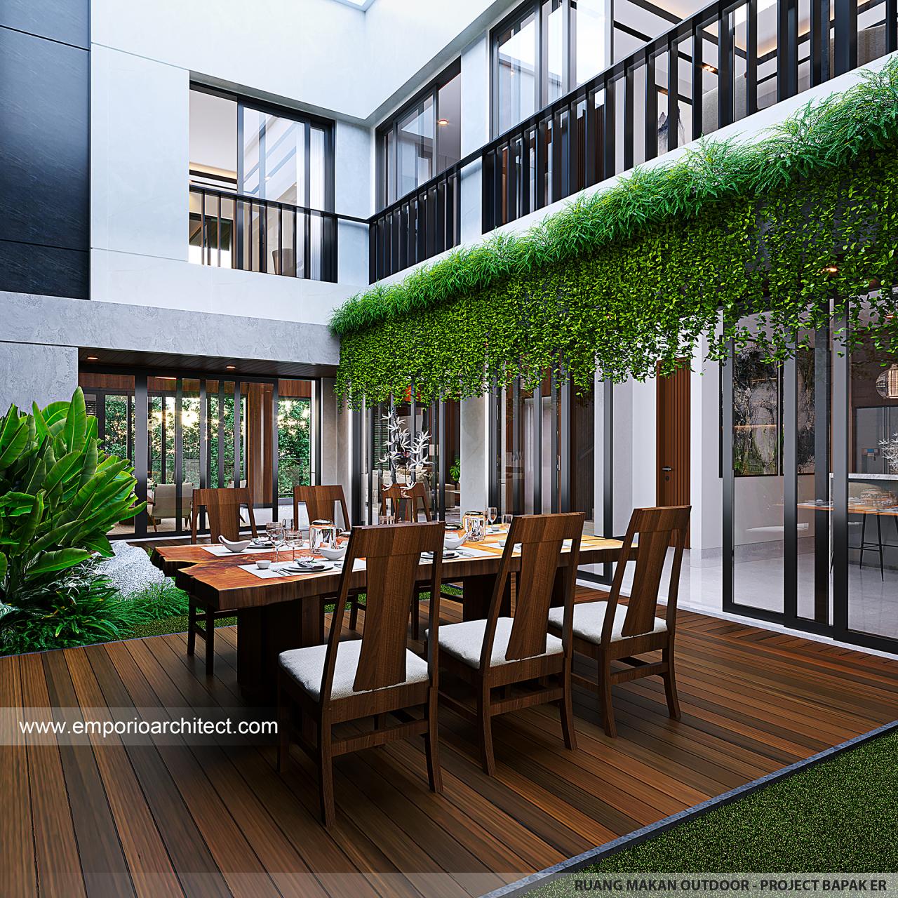 Desain Ruang Makan Outdoor Rumah Modern Minimalis 3 Lantai Bapak ER di ...