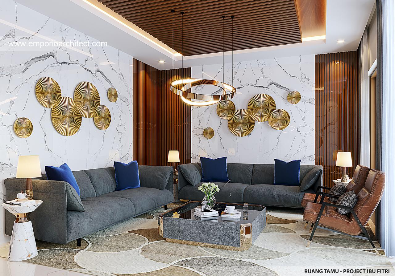 Desain Ruang Tamu Rumah Villa Bali 2 Lantai Ibu FTR di Bandung 27732 - Desain Interior