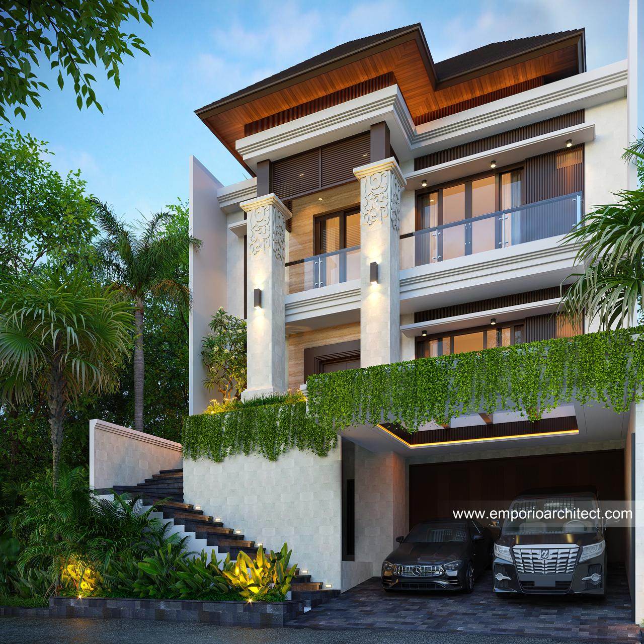 Desain Tampak Depan Rumah Villa Bali 3 Lantai Bapak TMI di Jakarta ...
