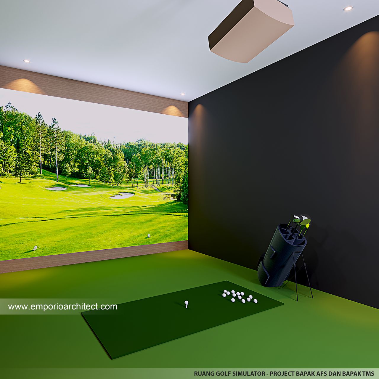 Desain Ruang Golf Simulator Rumah Villa Bali Modern 4 Lantai Bapak AFS ...