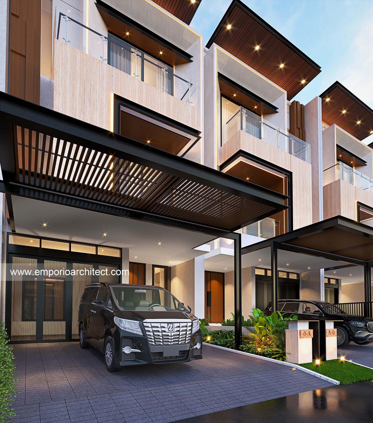 Desain Tampak Detail Depan Townhouse Modern 3 Lantai Bapak HRN (Tipe ...