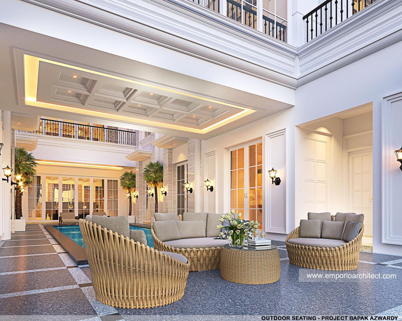 Desain Area Duduk Outdoor Villa Klasik 4 Lantai Bapak AWD di Belitung ...