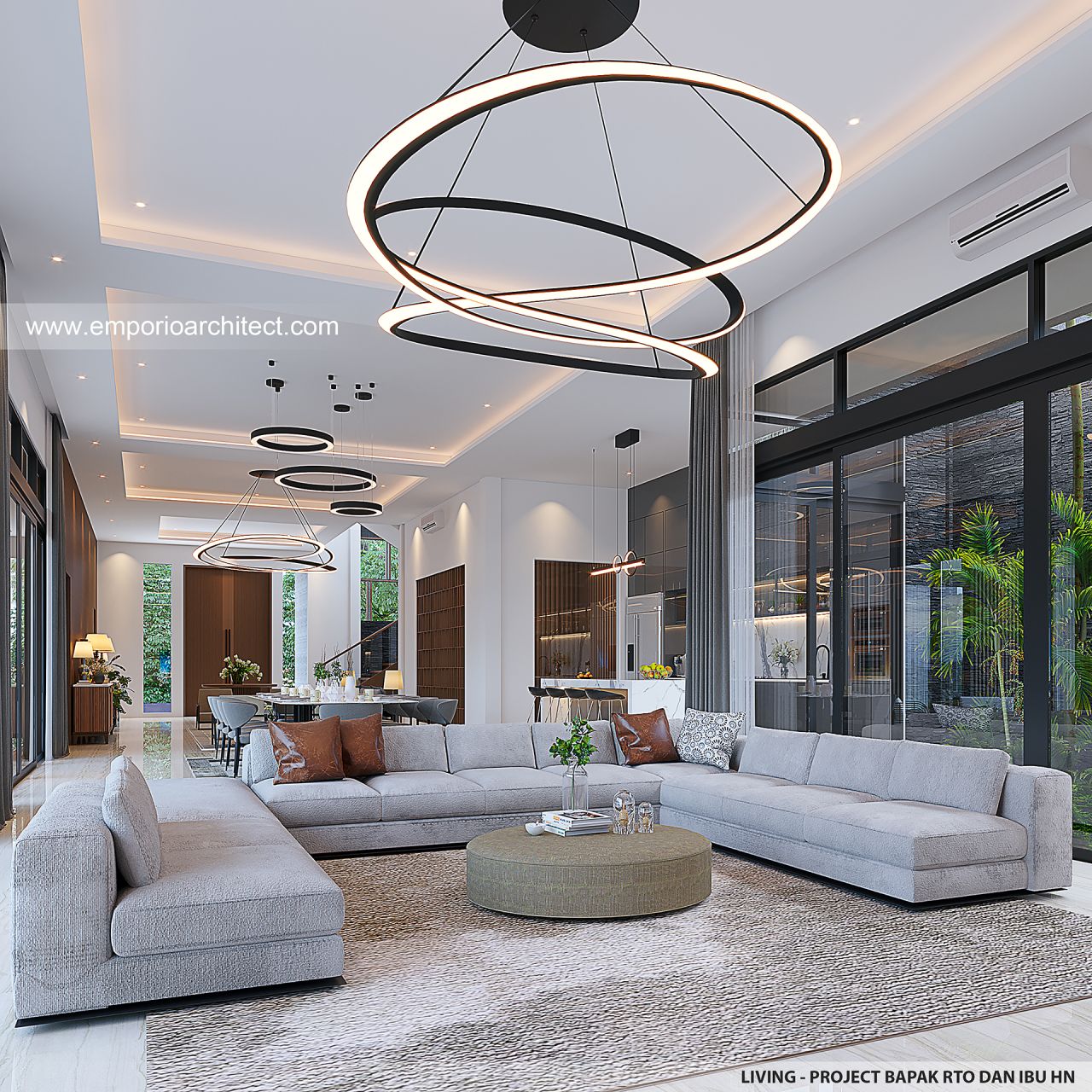 Desain Ruang Keluarga Villa Modern 3 Lantai Bapak RTO dan Ibu HN di ...