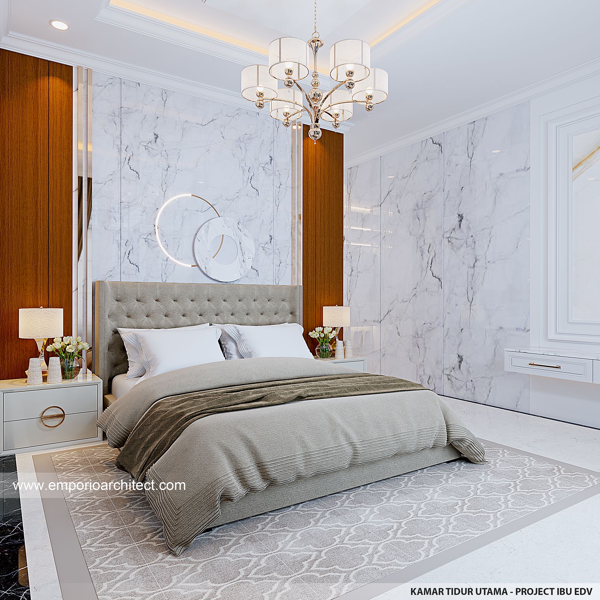 Desain Kamar Tidur Utama Rumah Klasik 2 Lantai Ibu EDV di Pekanbaru, Riau 35717 - Desain Interior