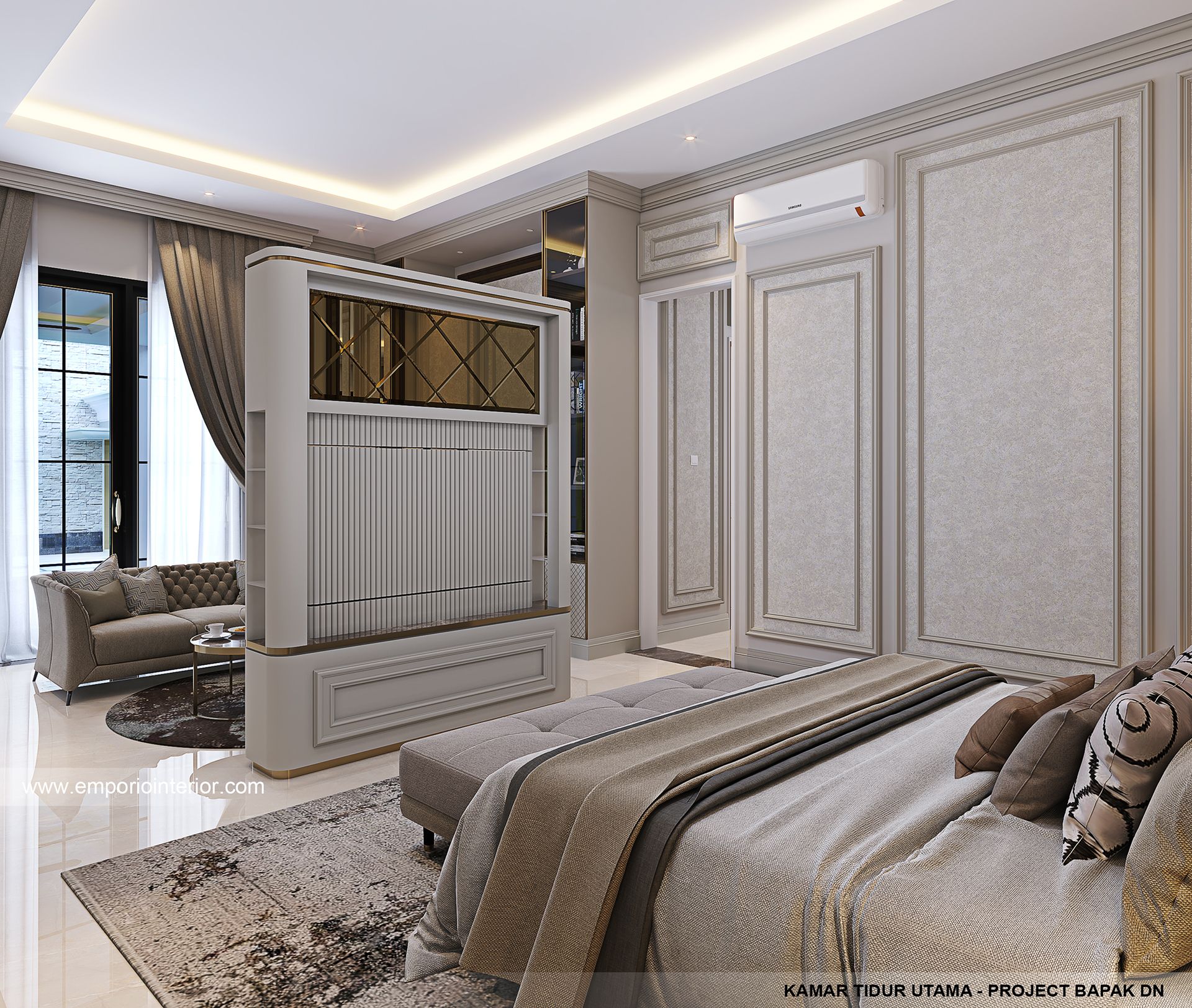 Desain Kamar Tidur Utama Rumah Klasik 3 Lantai Bapak DN 1557 di Bogor 44537 - Desain Kamar Tidur