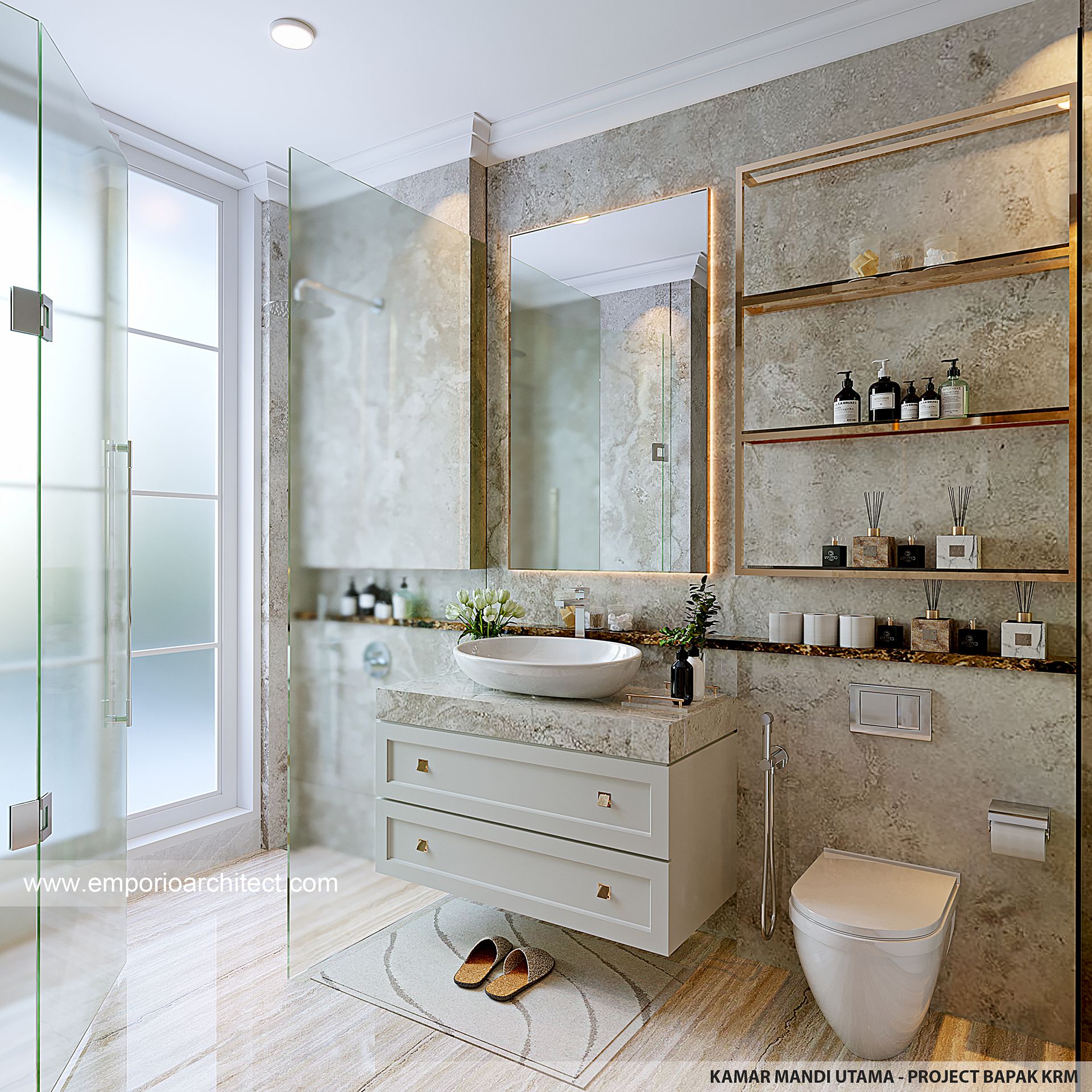 Desain Kamar Mandi Utama Rumah Klasik Modern 2 Lantai Bapak KRM di Bogor 36746 - Desain Interior