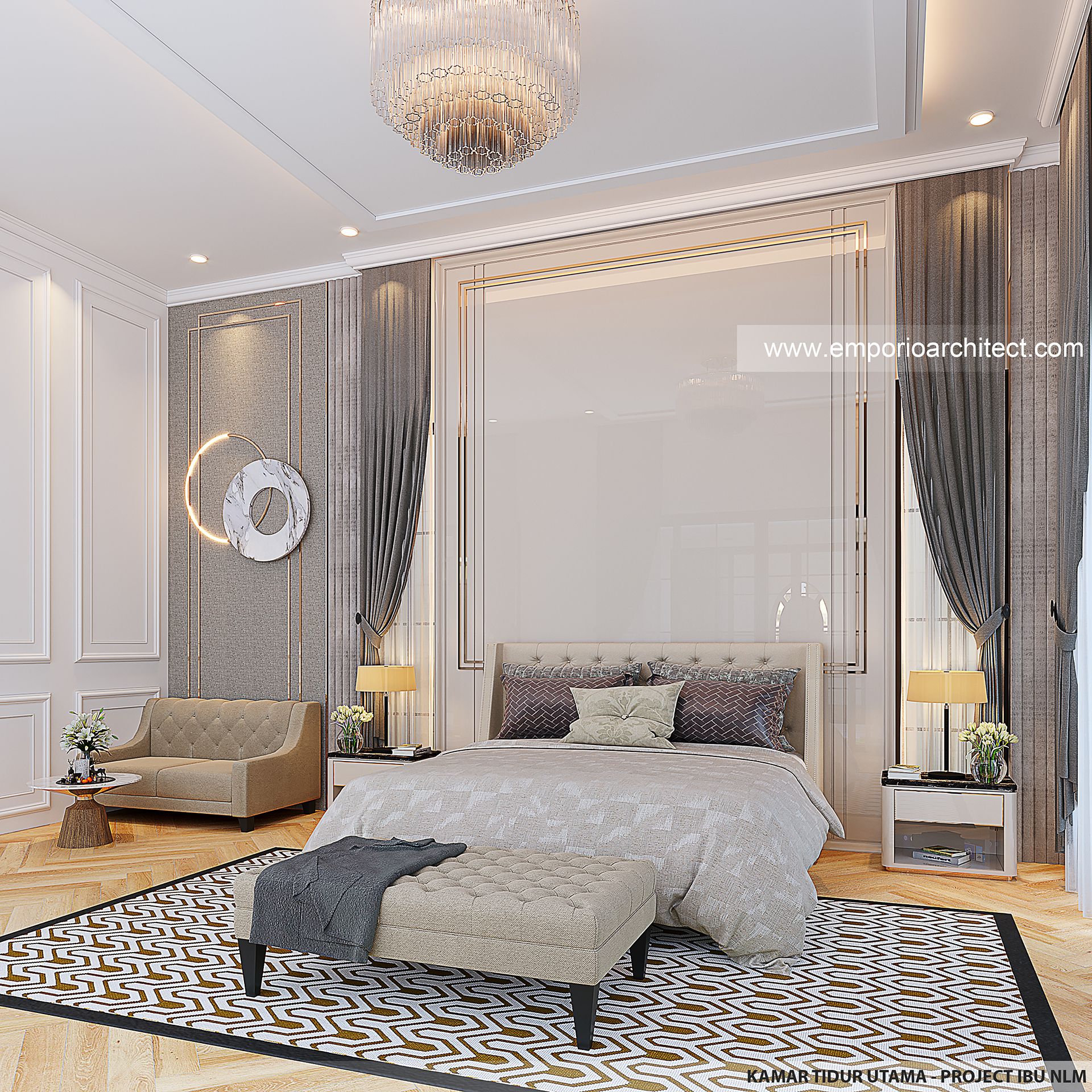 Desain Kamar Tidur Utama Rumah Mediteran Klasik 3 Lantai Ibu NLM di Bandar Lampung 45152 ...