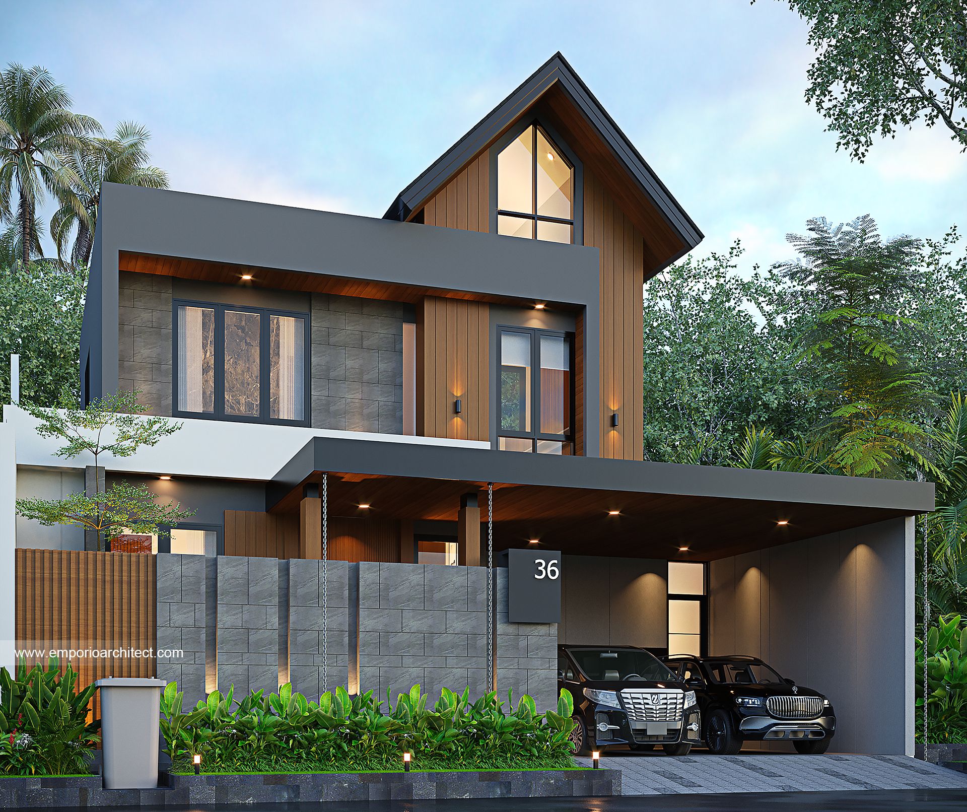 Desain Tampak Depan Dengan Pagar Rumah Modern 2 Lantai Bapak IRW di Depok 46051 - Desain Rumah