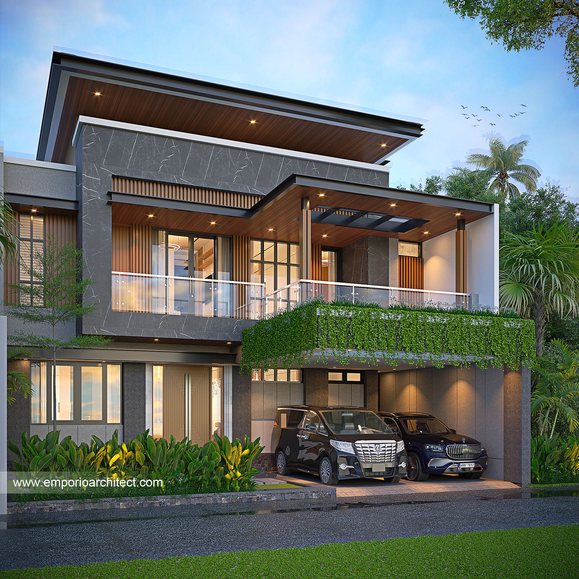 Desain Tampak Depan Rumah Modern 2 Lantai Ibu SLN di Denpasar, Bali 38027 - Desain Rumah