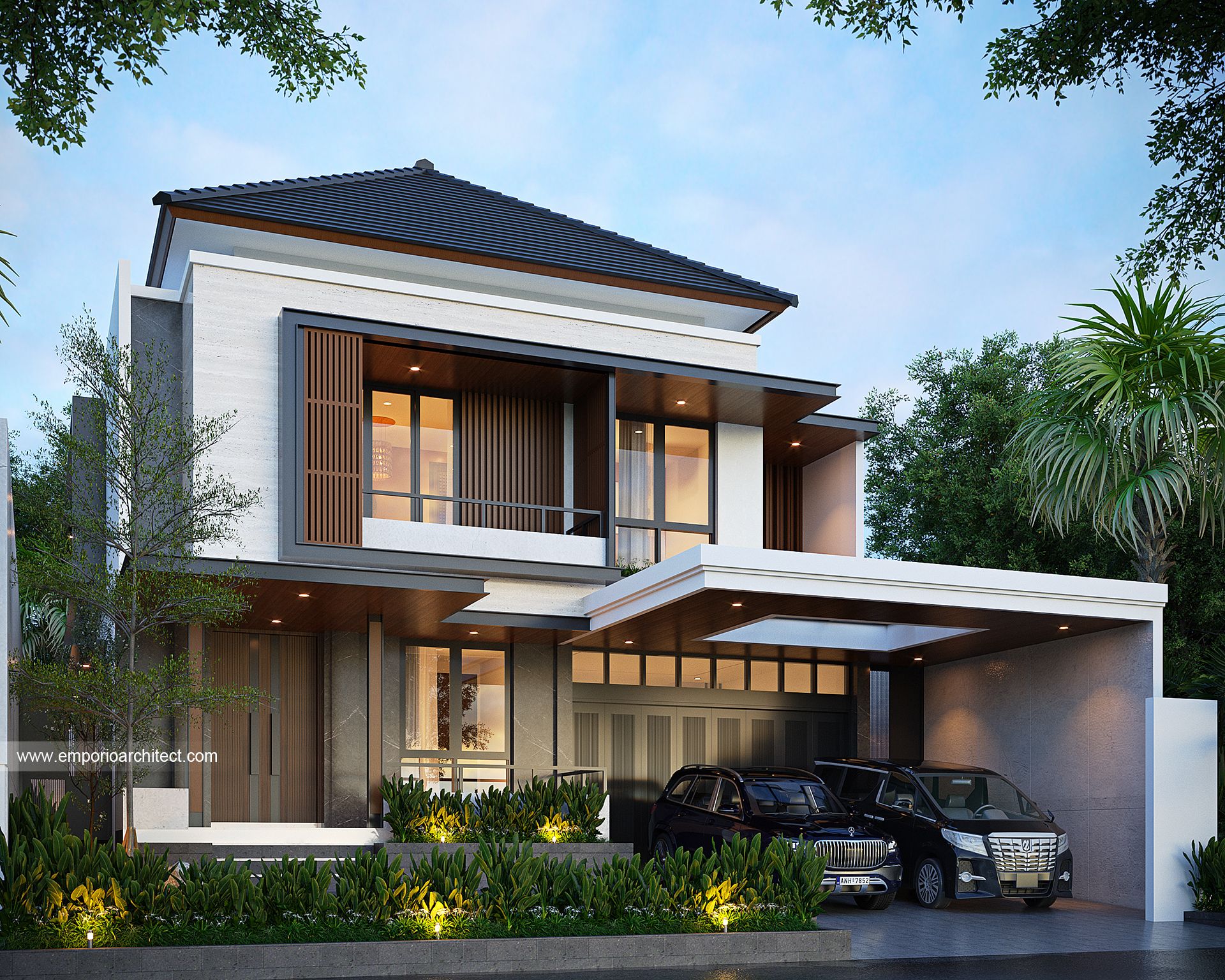 Desain Tampak Depan Rumah Modern 2 Lantai Ibu SMH di Medan 45469 - Desain Rumah 2 Lantai