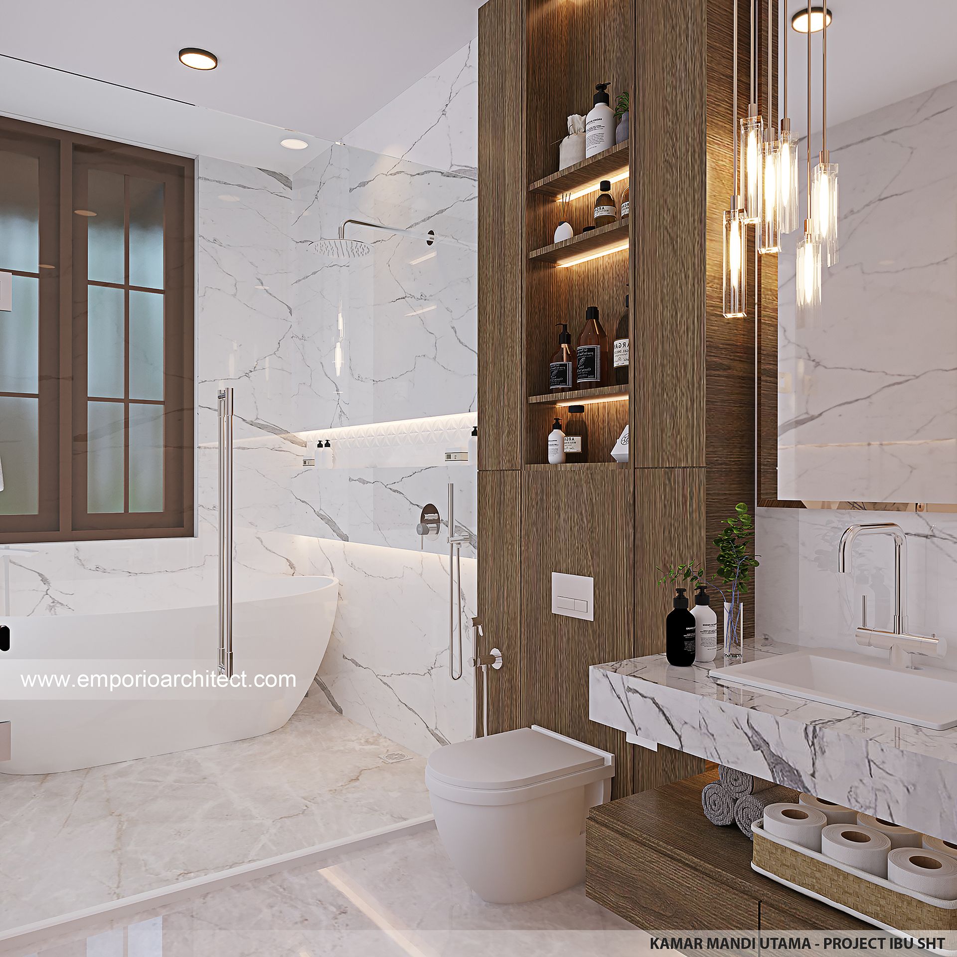 Desain Kamar Mandi Utama Rumah Modern 2 Lantai Ibu SHT di Tangerang 42333 - Desain Kamar Mandi