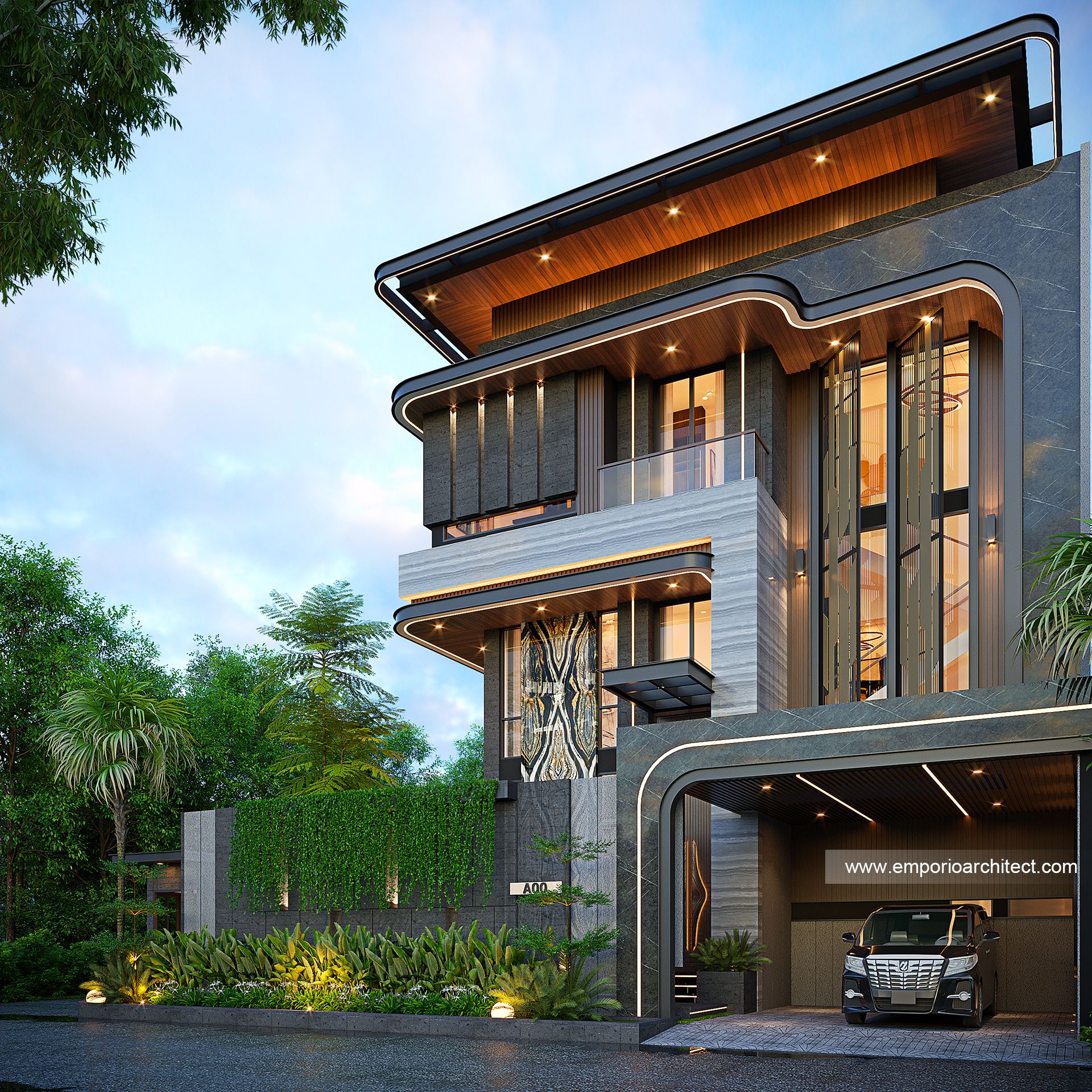 Desain Tampak Depan Dengan Pagar Rumah Modern 3 Lantai Ibu ND di ...