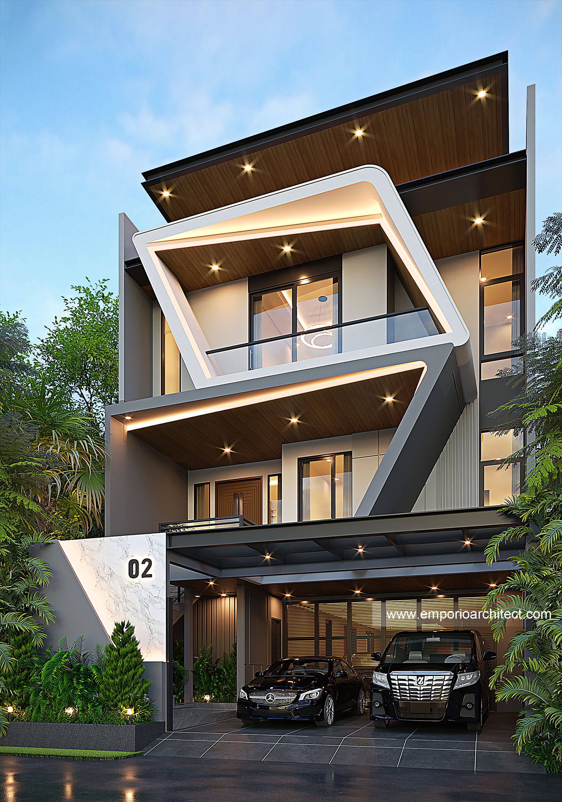Desain Tampak Depan Rumah Modern 3 Lantai Bapak AZM di Jakarta Selatan 44269 - Desain Rumah 3 Lantai