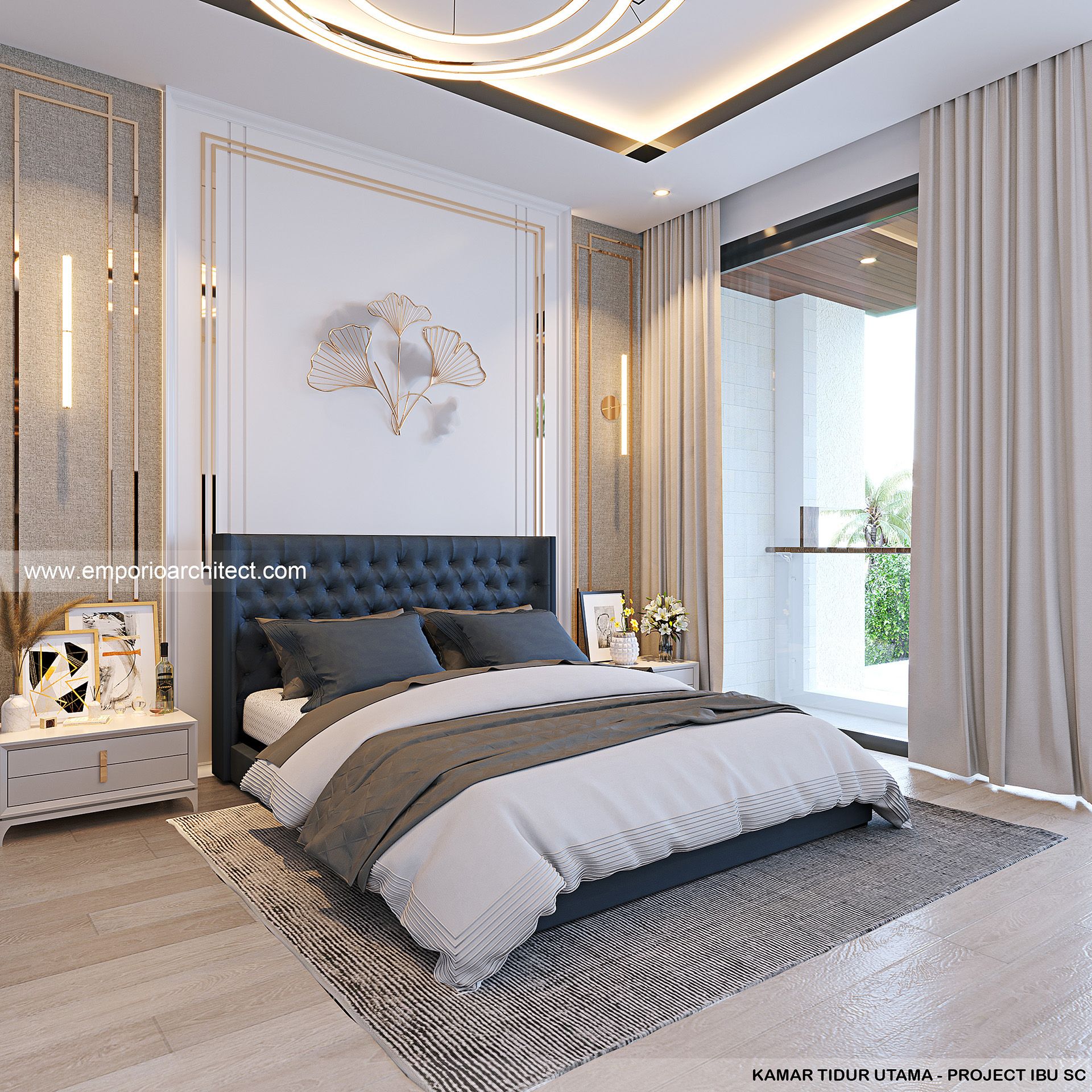 Desain Kamar Tidur Utama Rumah Modern 3 Lantai Ibu SC di Depok 38592 - Desain Kamar Tidur