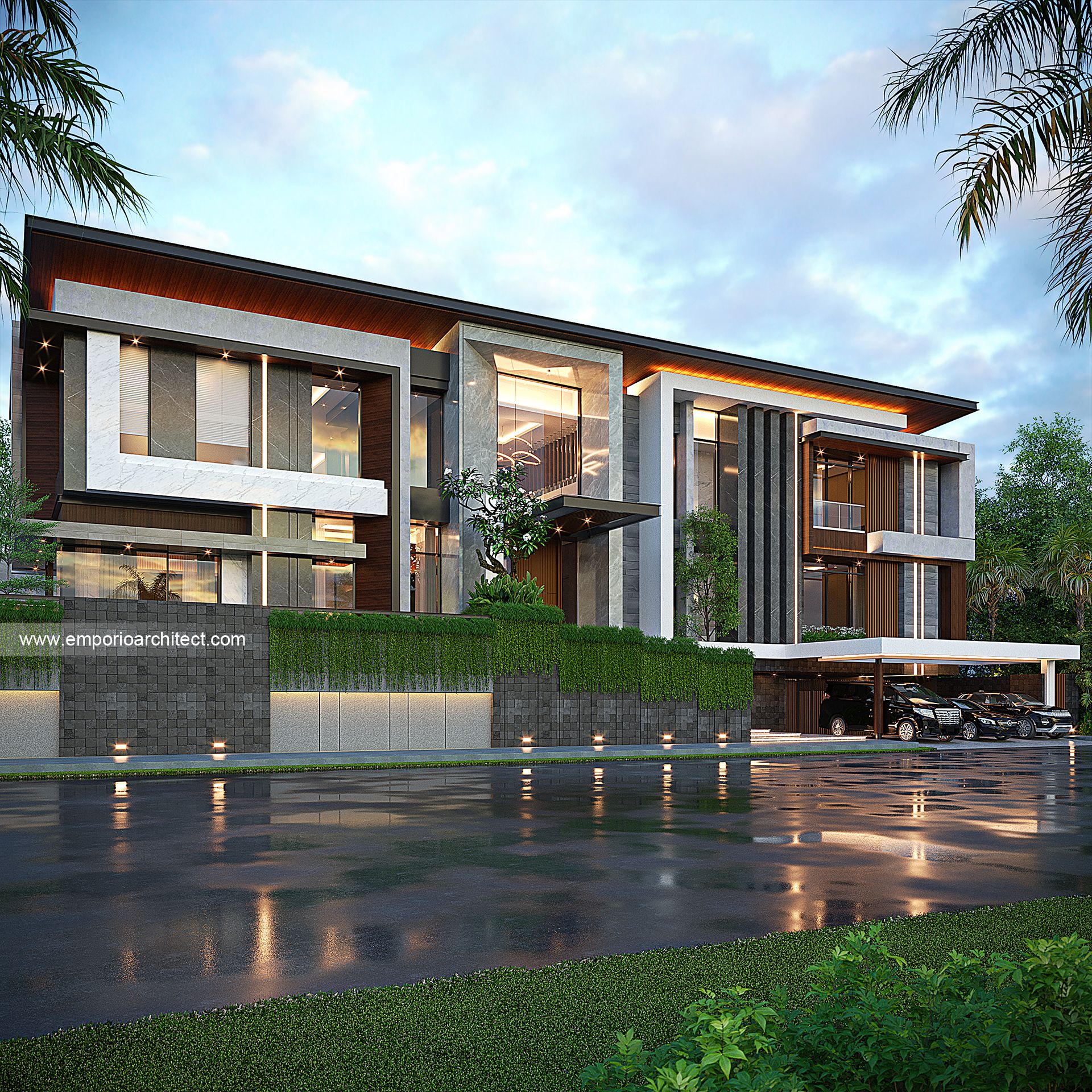 Desain Tampak Depan 2 Rumah Modern 3 Lantai Ibu VCT di Cibubur, Jakarta Timur 39553 - Fasad ...