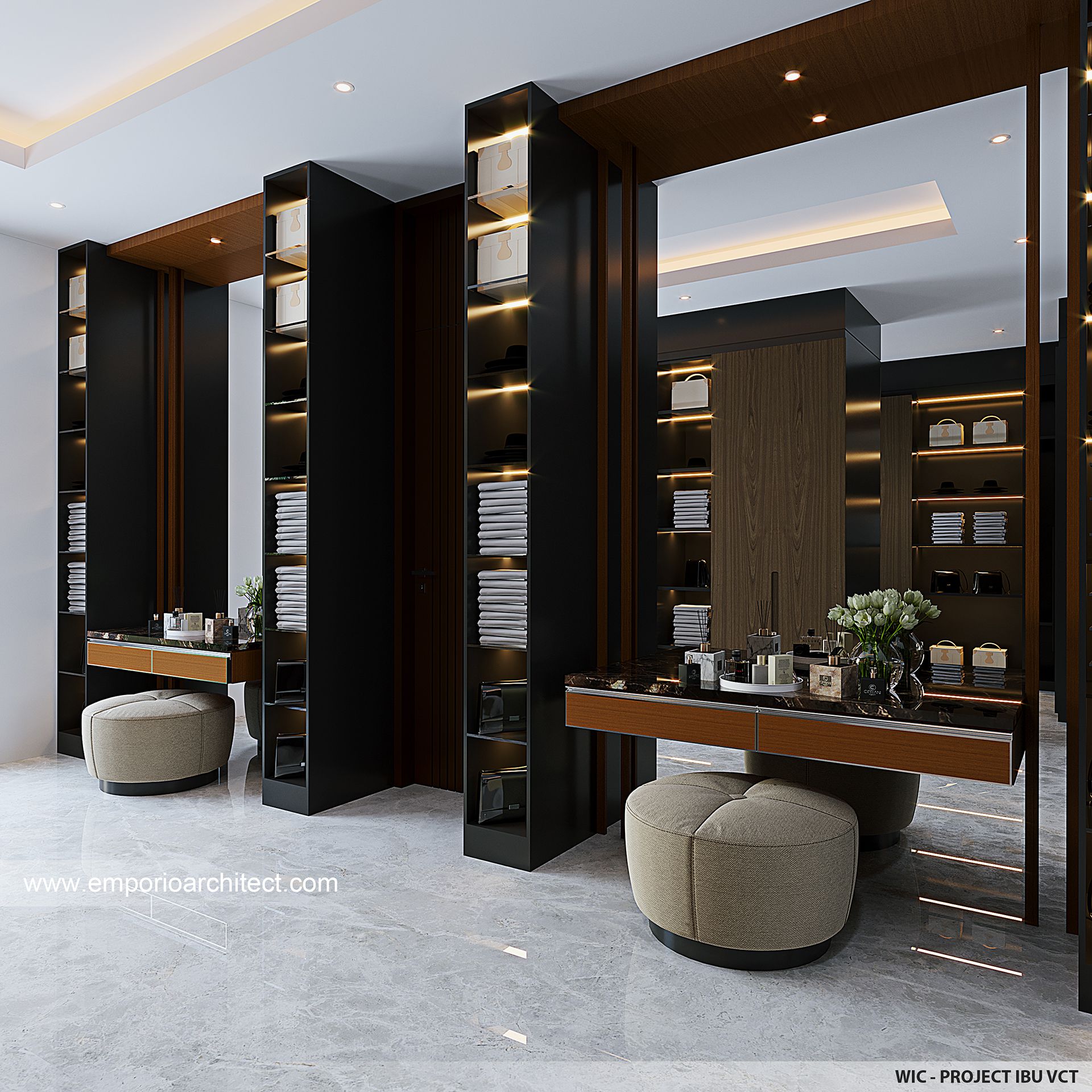 Desain Walk In Closet Rumah Modern 3 Lantai Ibu VCT di Cibubur, Jakarta Timur 39578 - Desain ...