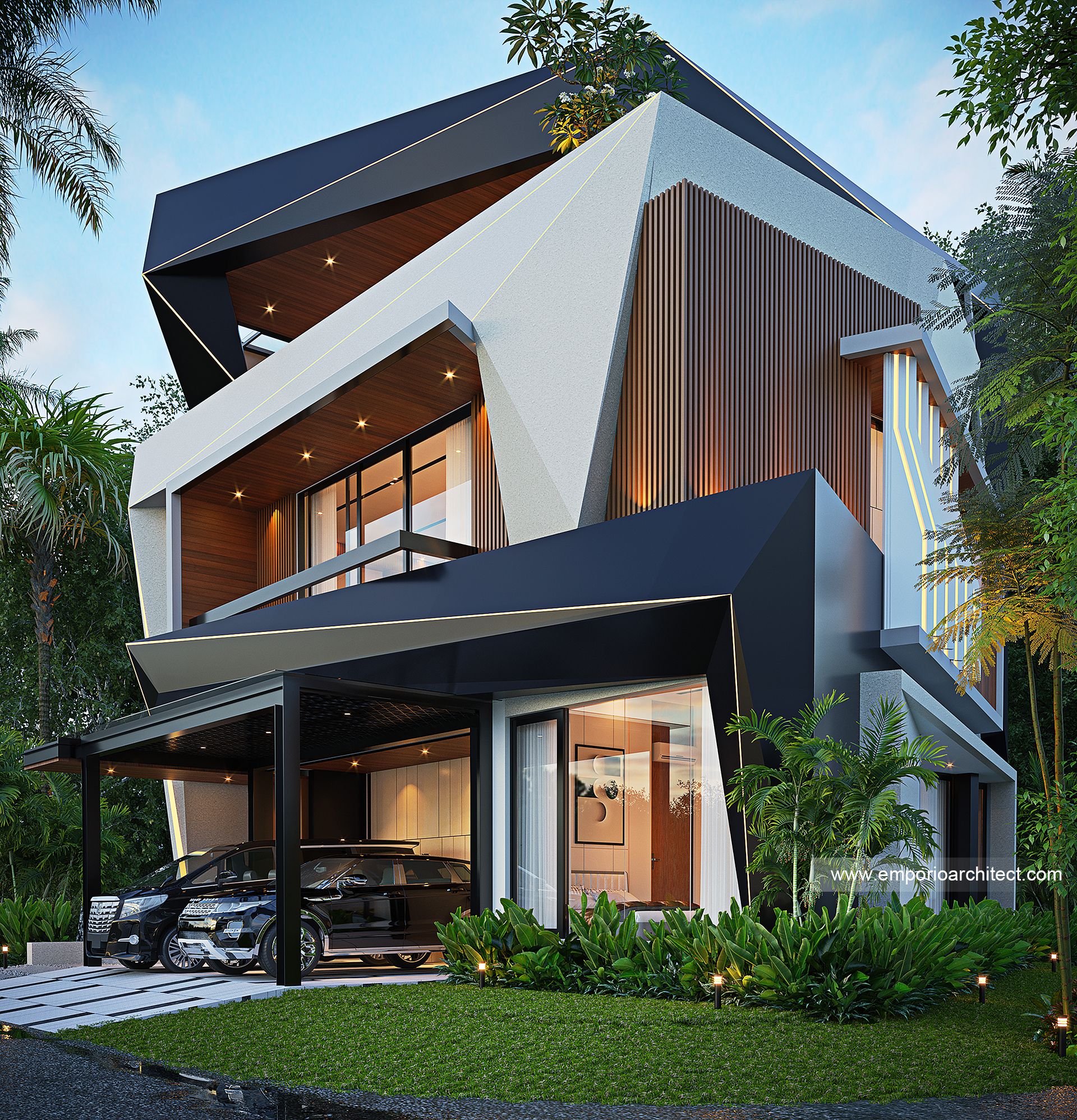 Desain Tampak Hook Rumah Modern 3 Lantai Ibu KRN di Bintaro, Jakarta ...