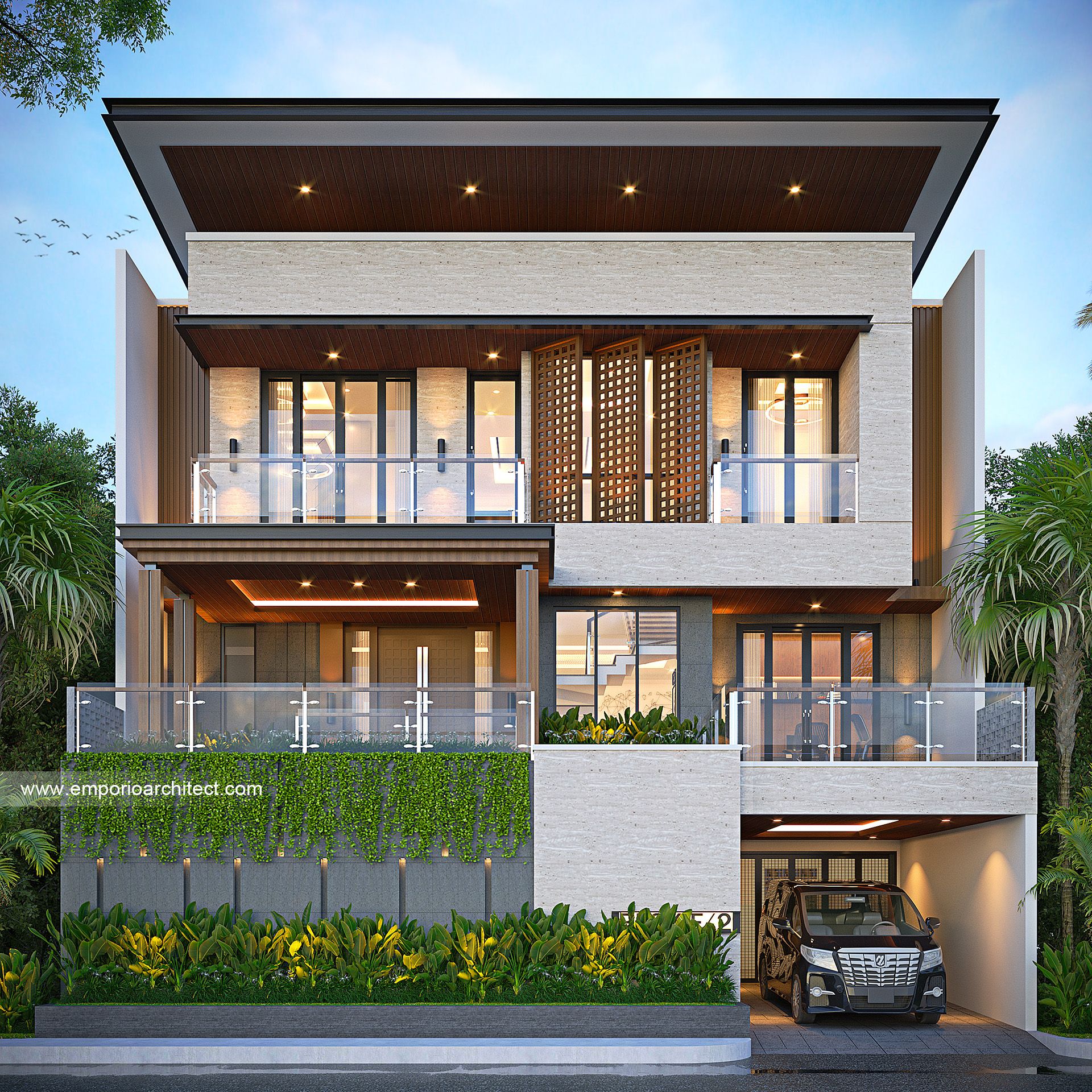 Desain Tampak Depan Rumah Modern 3 Lantai Ibu ITN di Bandung 38476 - Desain Rumah 3 Lantai
