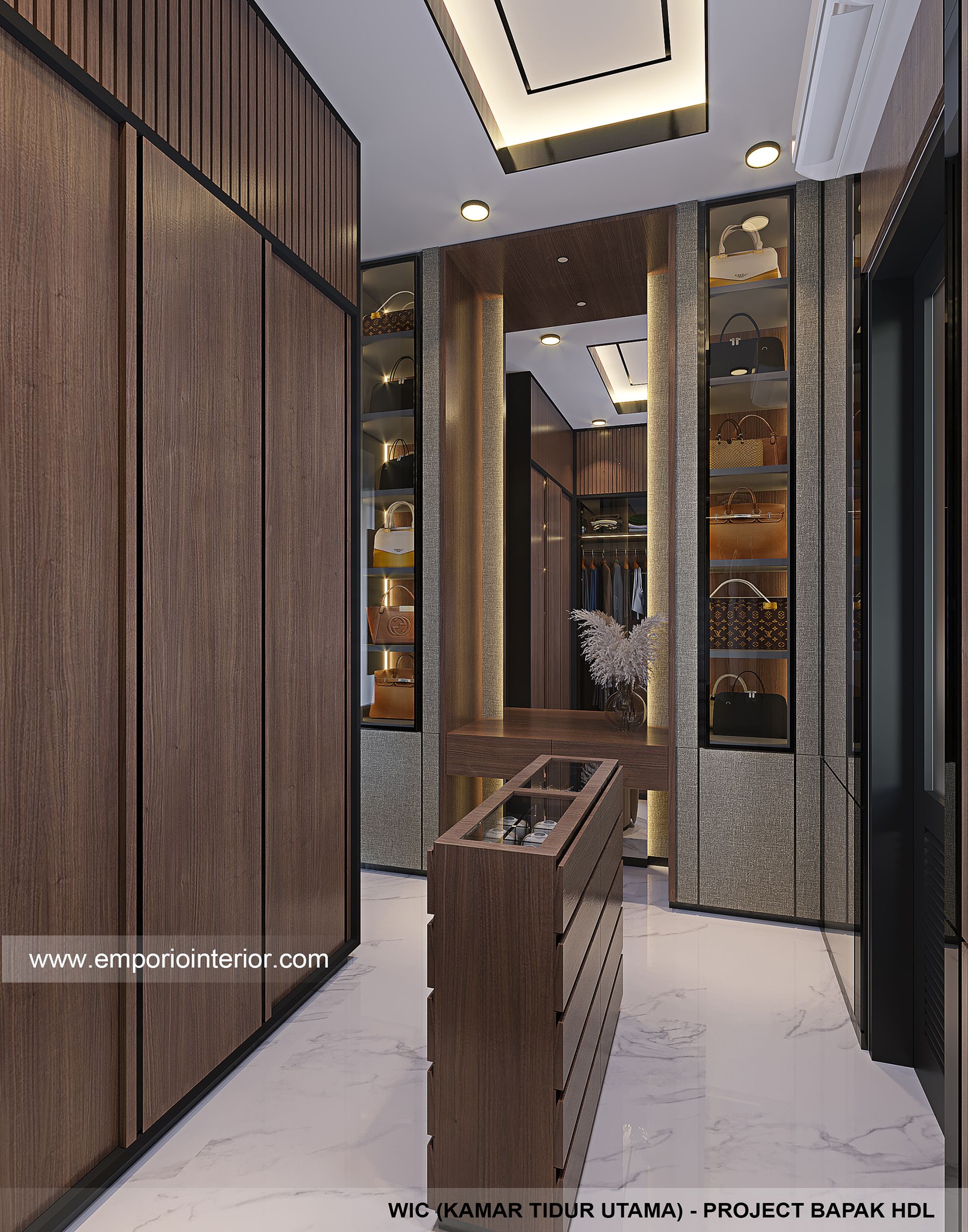 Desain WIC Kamar Tidur Utama Rumah Modern 3 Lantai Bapak HDL di Bekasi 45130 - Desain Walk in Closet