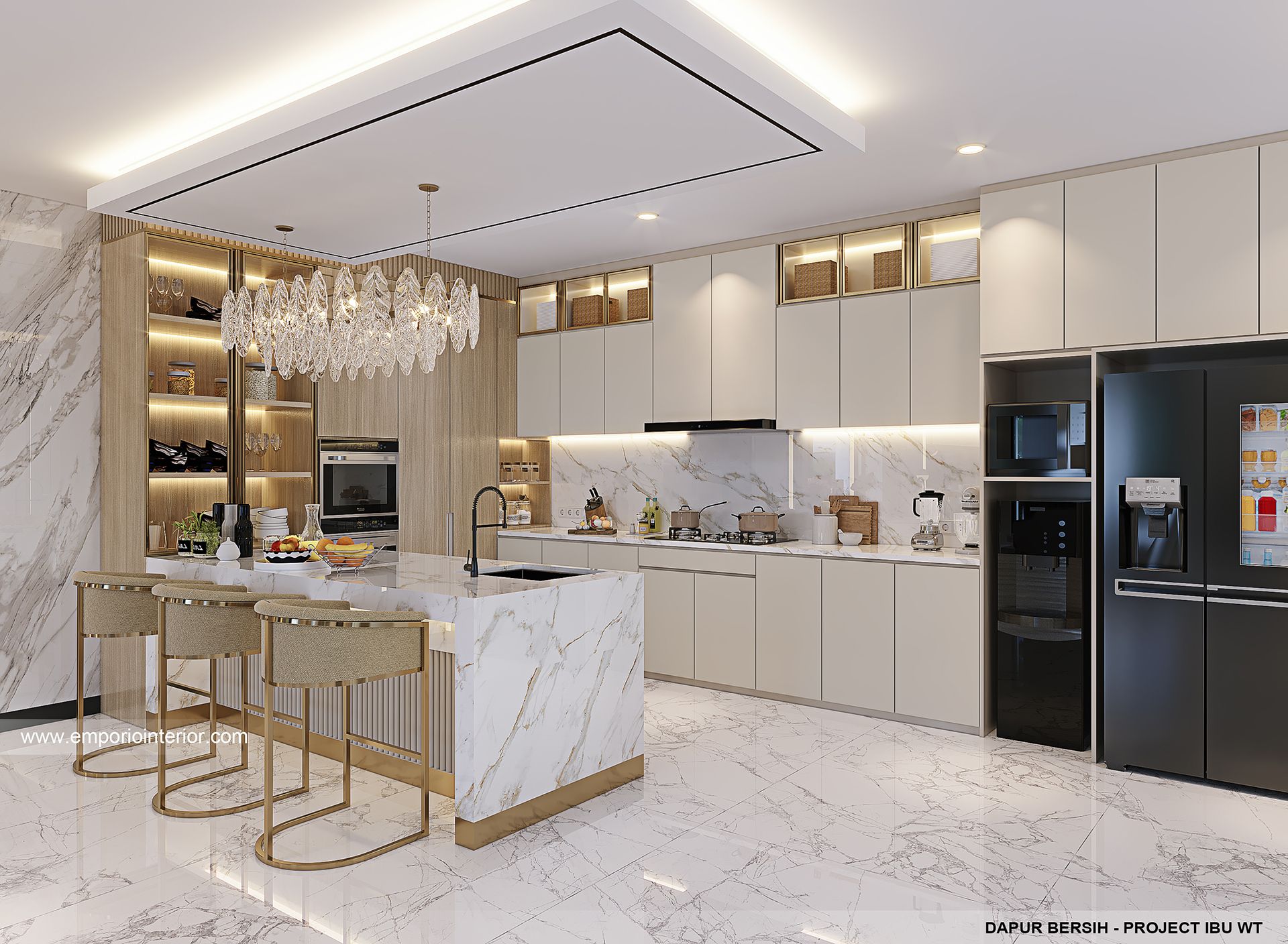 Desain Dapur Bersih Rumah Modern 3 Lantai Ibu WT di Aceh 45447 - Desain Interior