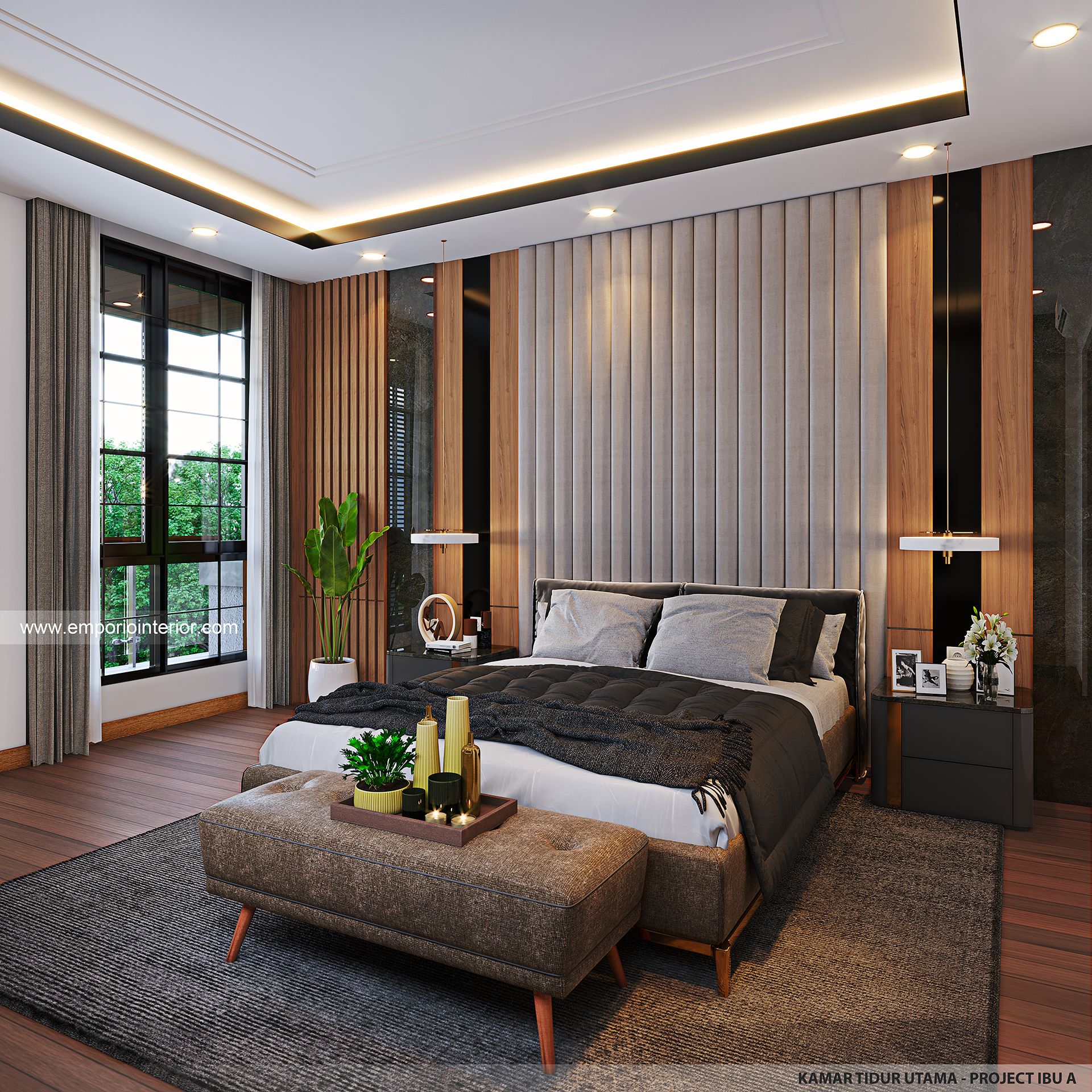 Desain Kamar Tidur Utama Rumah Modern 4 Lantai Ibu A di Makassar 46089 - Desain Interior