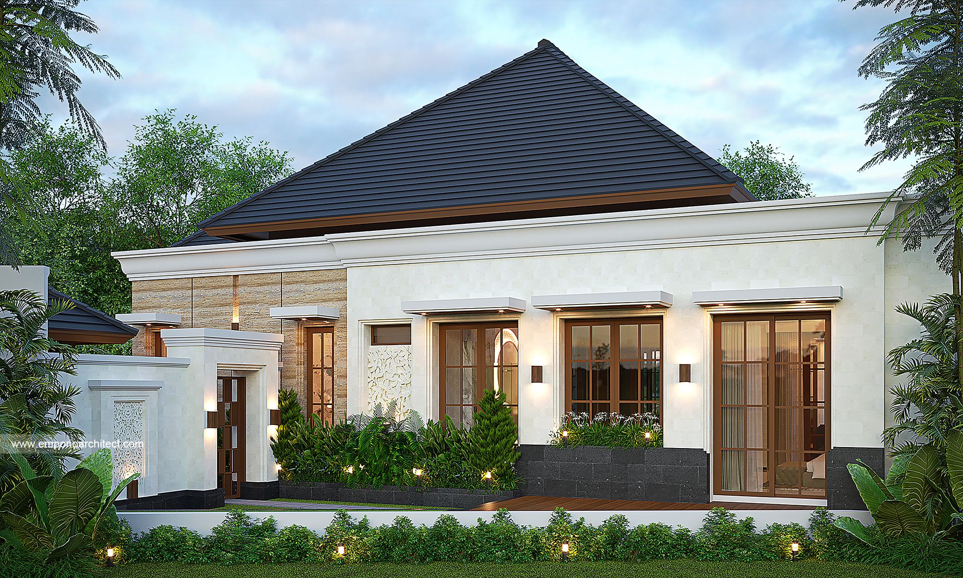 Desain Tampak Samping Rumah Villa Bali 1 Lantai Bapak A di Riau 44409 - Desain Interior