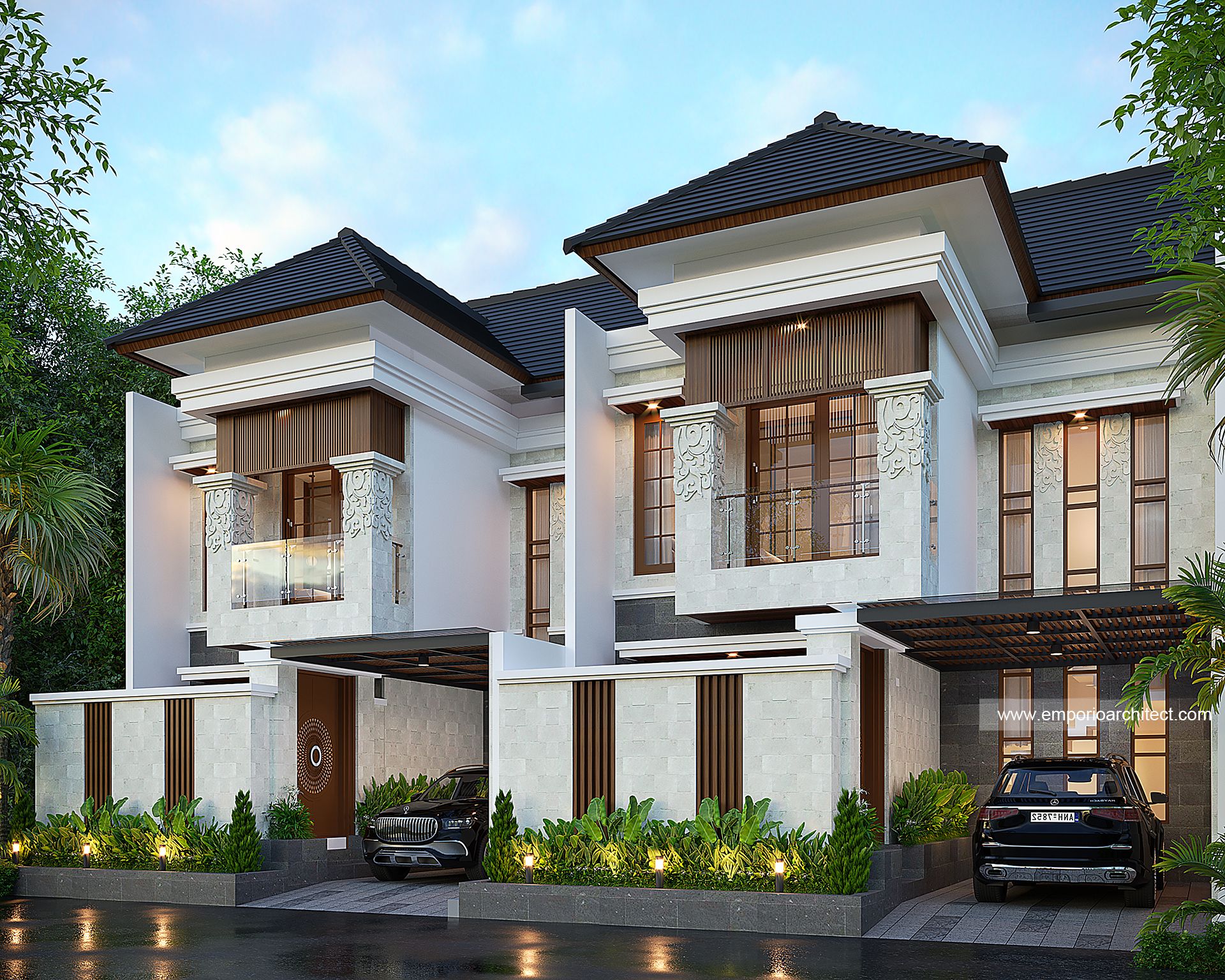 Desain Tampak Depan Villa Style Villa Bali 2 Lantai Bapak ATN di Bali 44257 - Desain Carport